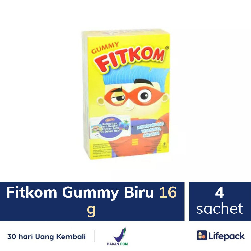 Fitkom Gummy Biru 16 g - 4 sachet - Multivitamin Anak 16g | Lifepack.id