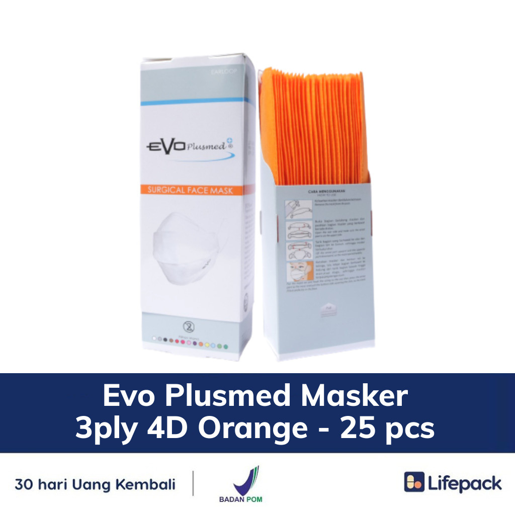 Evo Plusmed Masker 3ply 4D Orange - 25 pcs - Masker Pelindung Debu ...